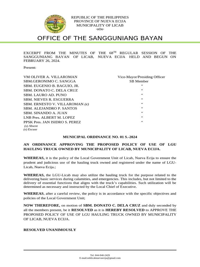 LGU Truck Use Policy in Licab, Nueva Ecija | PDF | Government