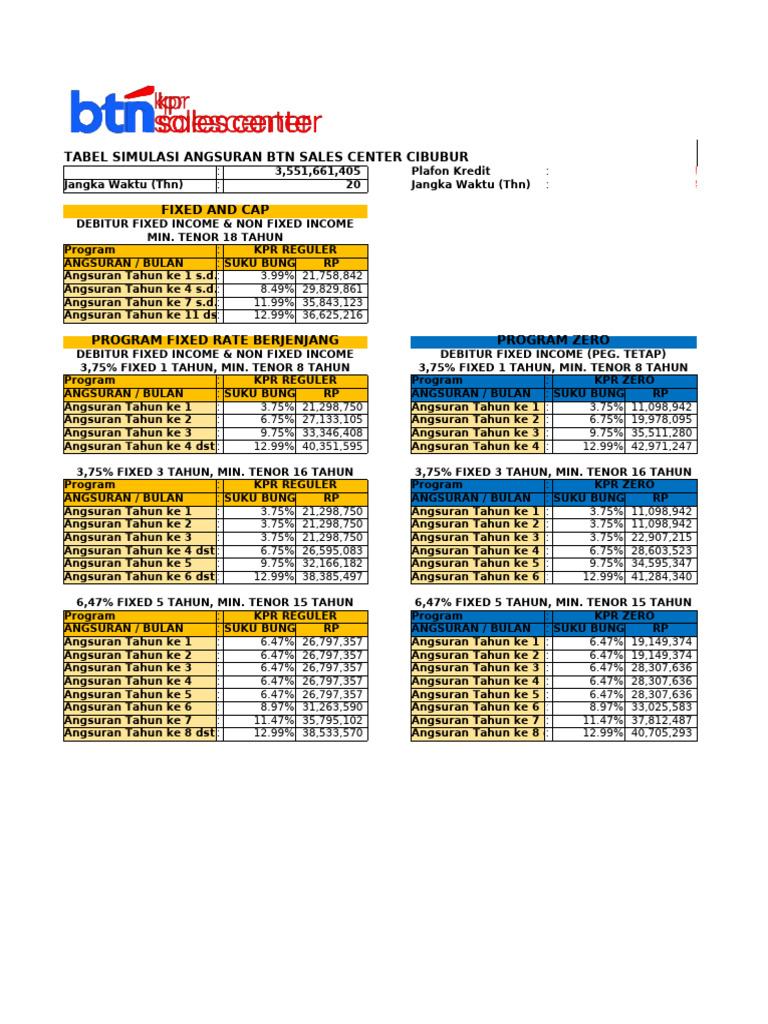 SIMULASI ANGSURAN BTN SC CBB OKT 2024 - DEVELOPER | PDF