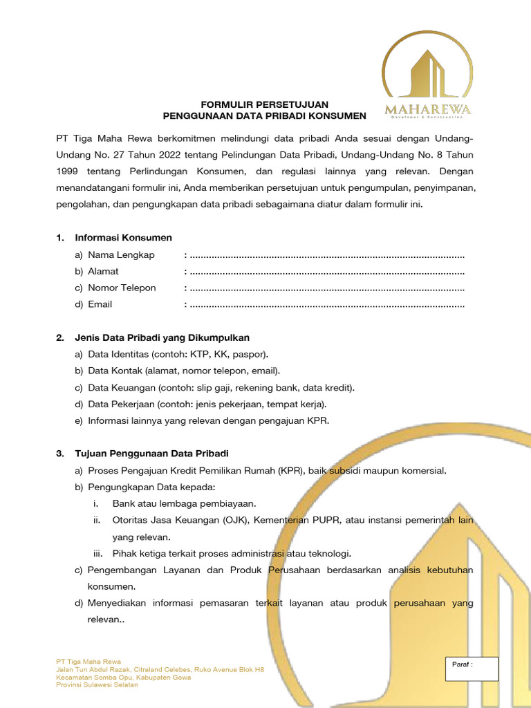 Form Persetujuan Penggunaan Data Konsumen | PDF