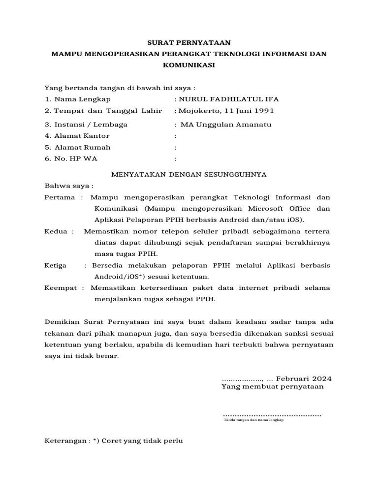 Pernyataan Kesiapan Petugas PPIH | PDF