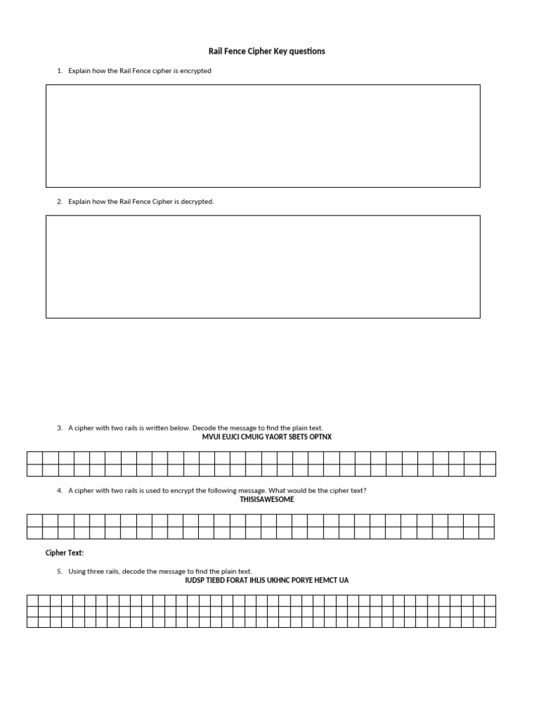 Rail Fence Cipher Key Questions | PDF