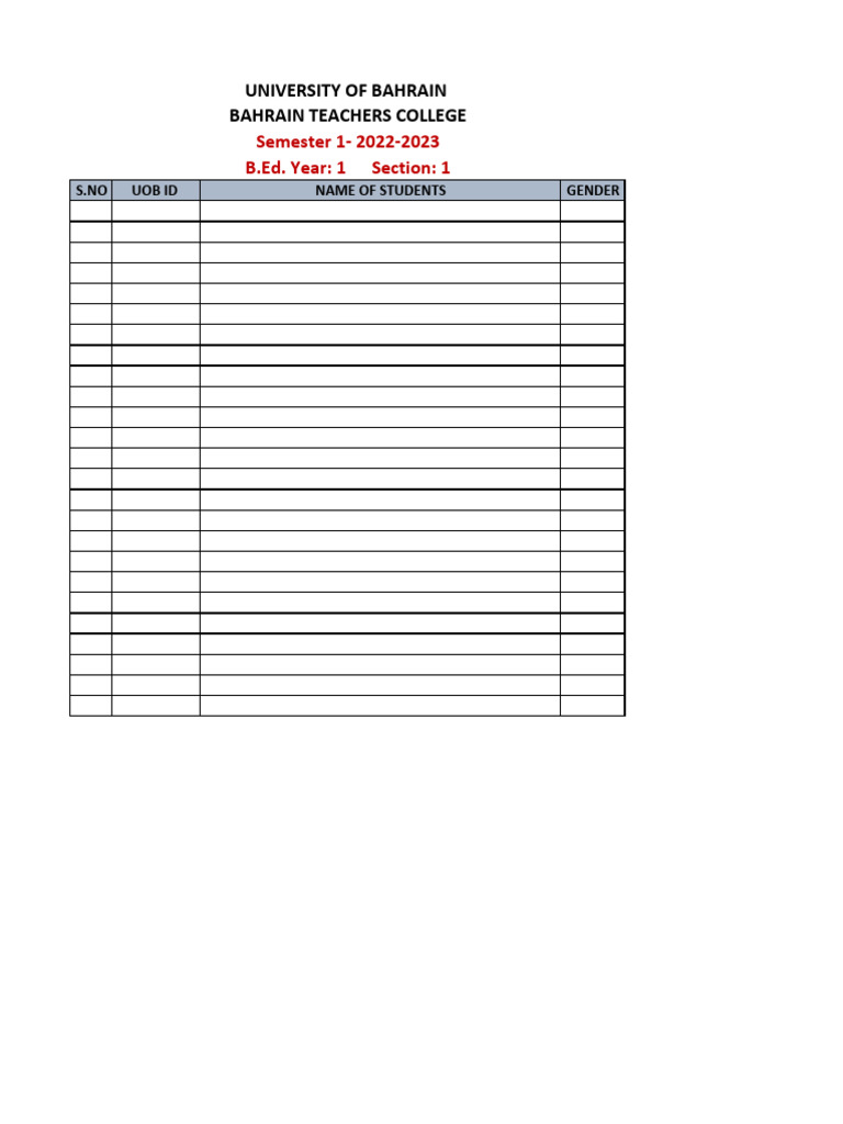 B.Ed. Year 1 Student List 2022-2023 | PDF