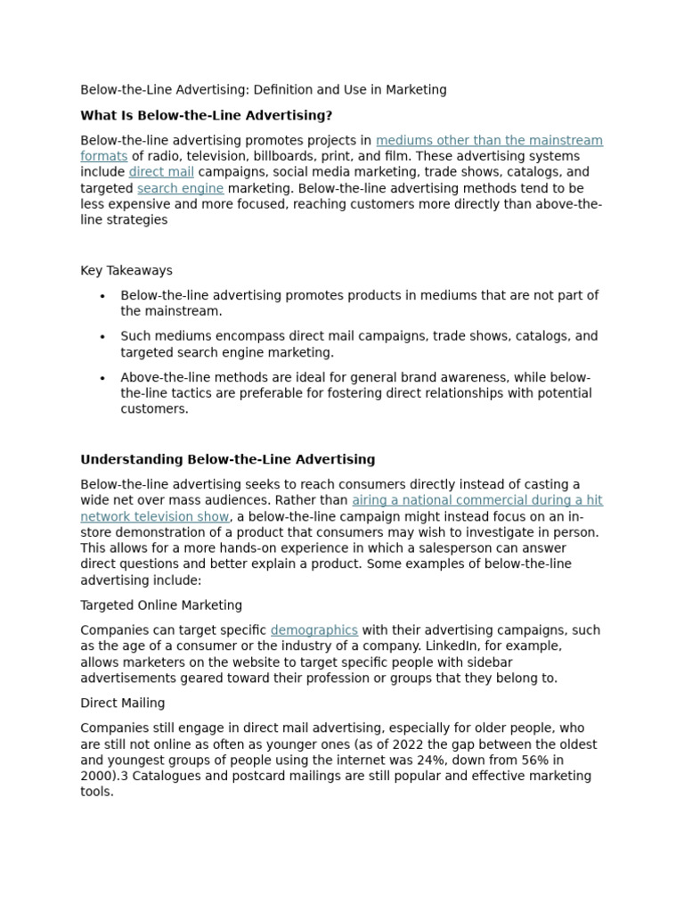 Below-the-Line Advertising Definition and Use in Marketing | PDF ...