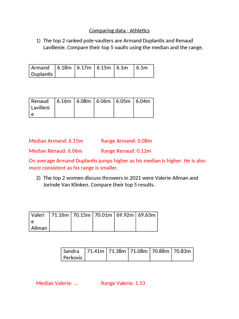 Comparing-data-worksheet-answers | PDF