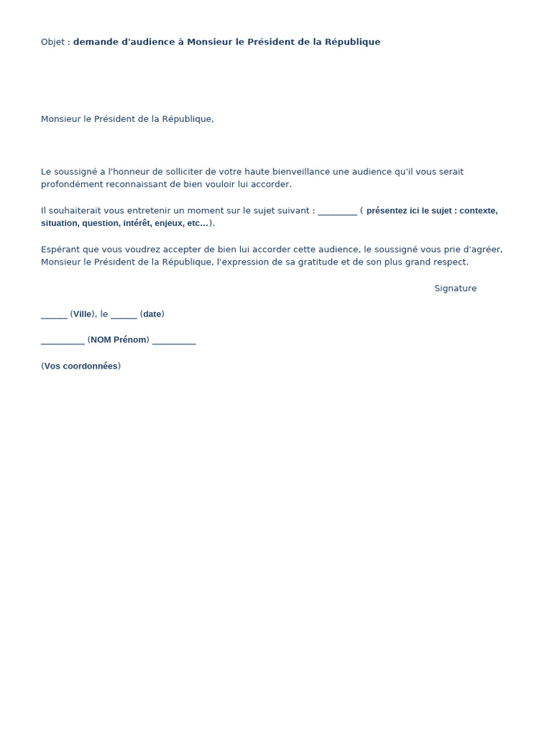 Modèle de demande d'audience au Président | PDF