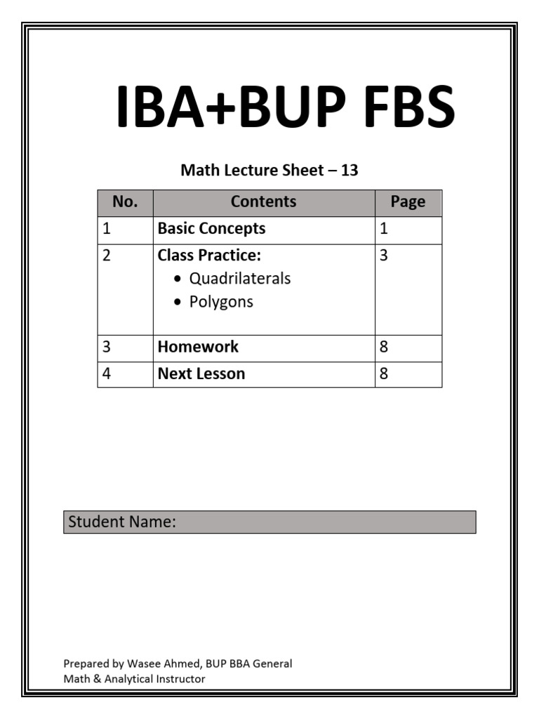 Lecture Sheet 13 | PDF | Rectangle | Area