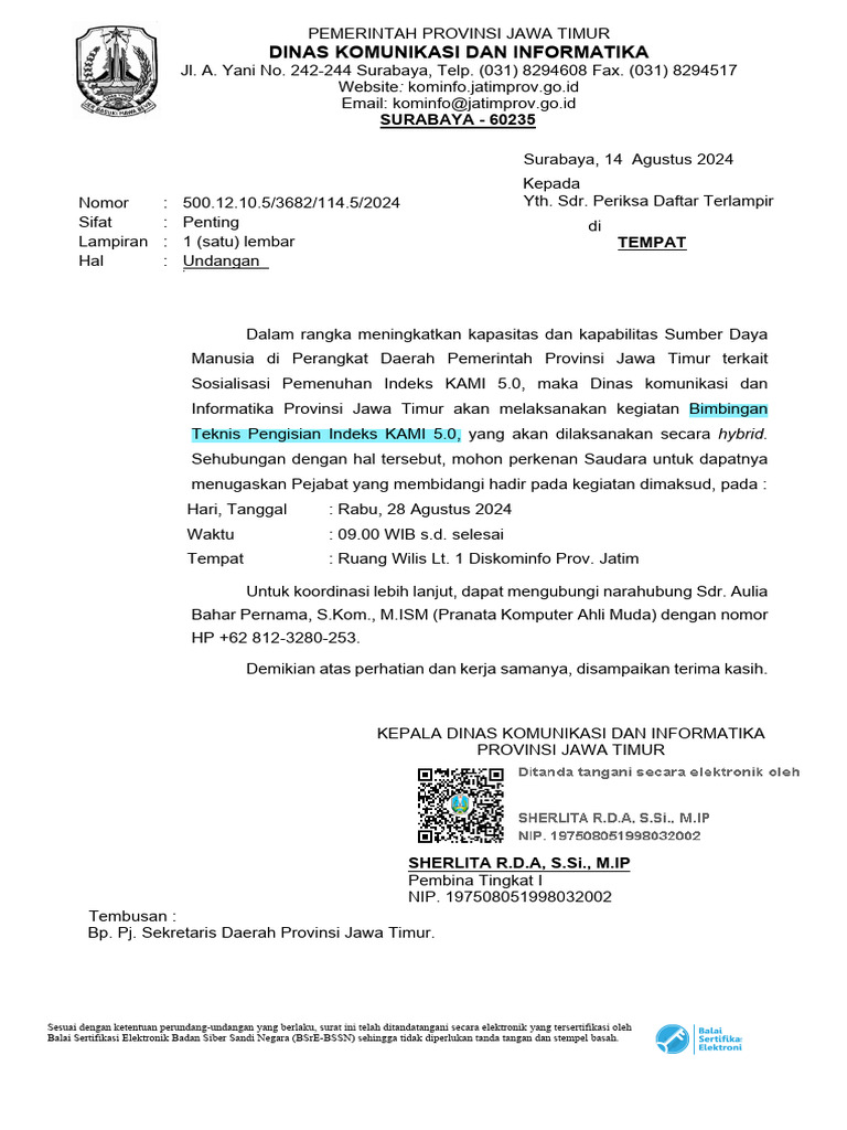 Undangan Bimtek Indeks KAMI 5.0 | PDF