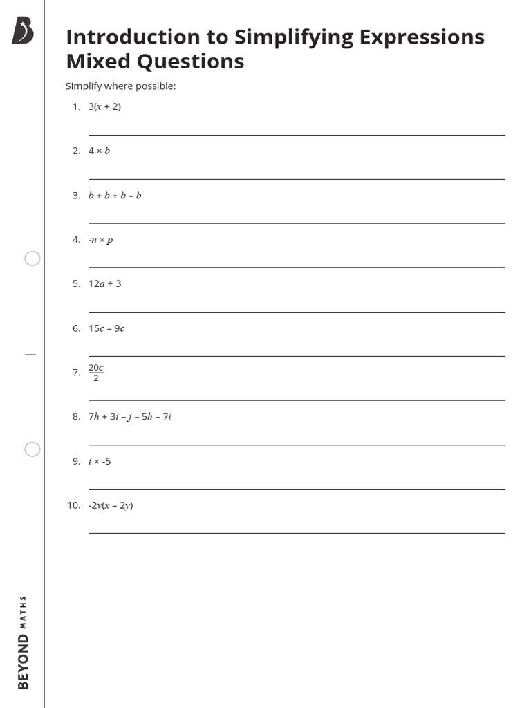 Introduction to Simplifying Expressions Mixed Questions 1 | PDF Introduction to Simplifying Expressions Mixed Questions 1 | PDF