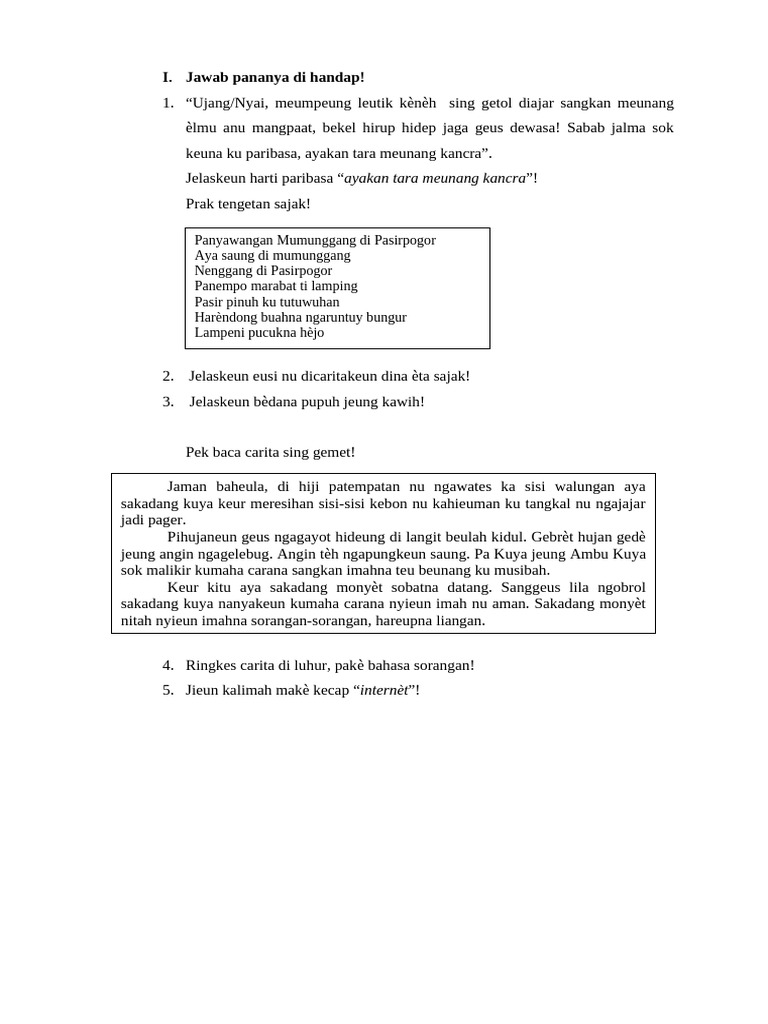 Contoh Soal Esay B Sunda | PDF