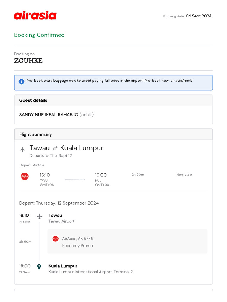 AirAsia Itinerary-ZGUHKE | PDF