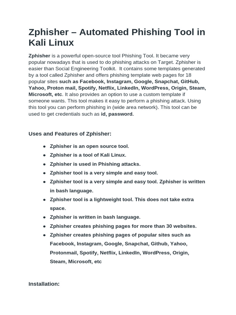 Zphisher - Automated Phishing Tool in Kali Linux | PDF