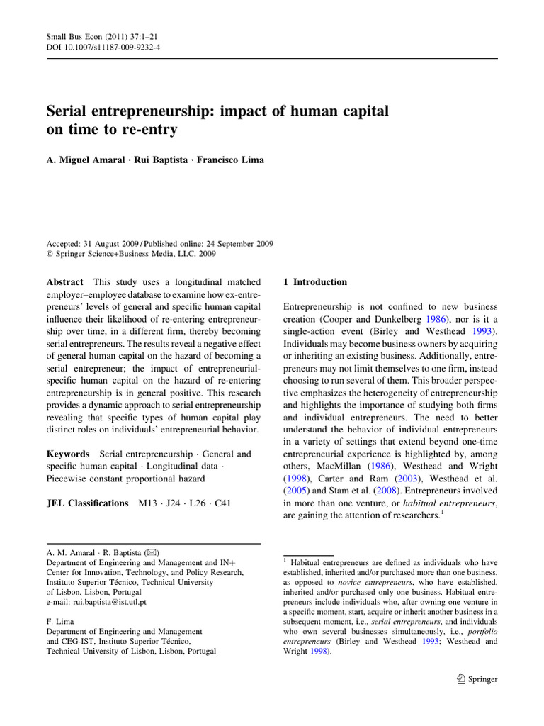 Serial Entrepreneurship Impac | PDF | Entrepreneurship | Human Capital