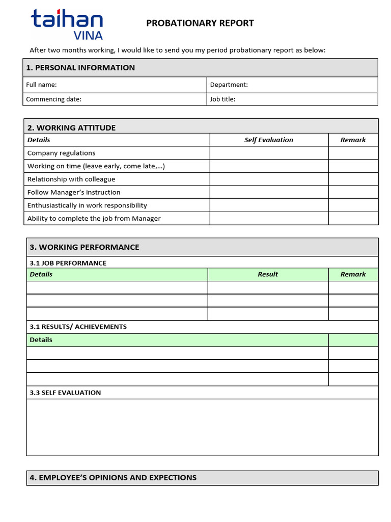 Probationary Report (form) | PDF