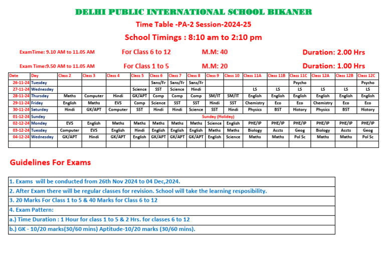 Time Table-PA2-2024-25 | PDF