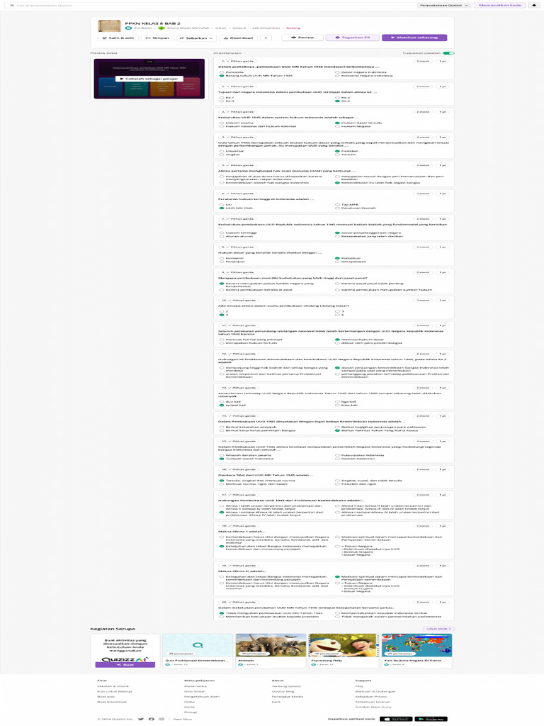 PPKN KELAS 8 BAB 2 - Assessment - Quizizz | PDF