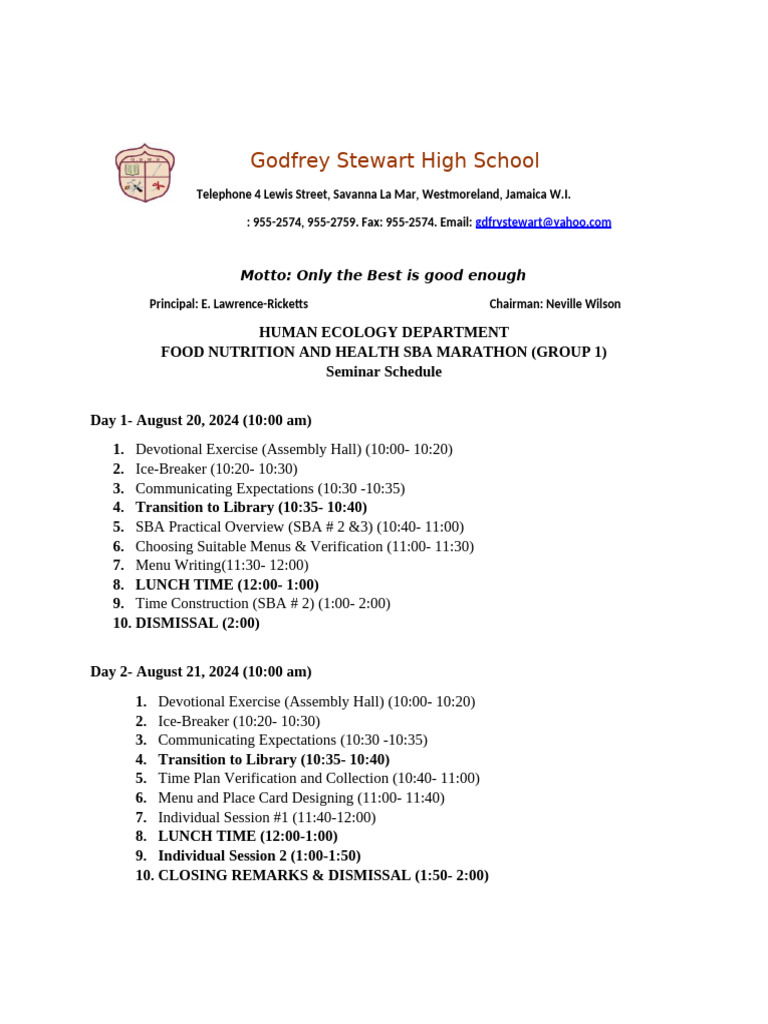 CSEC MARATHON SCHEDULE (GROUP 1) | PDF