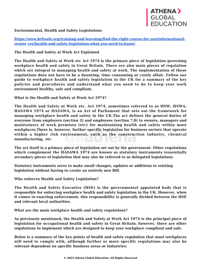 Overview of HASAWA 1974 Regulations | PDF | Occupational Safety And ...