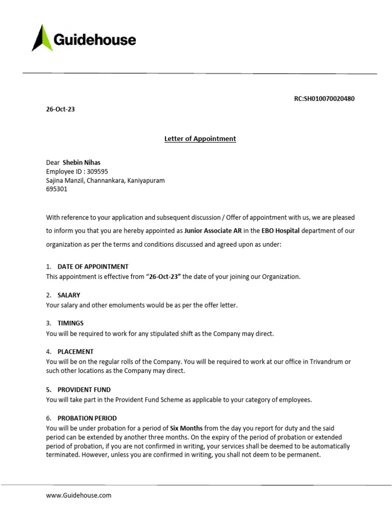 Appointment Letter | PDF | Employment | Salary