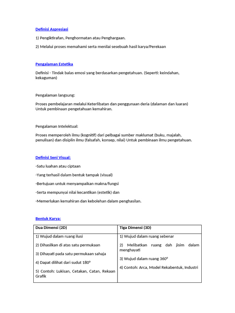 Nota Seni STPM Sem 1 | PDF