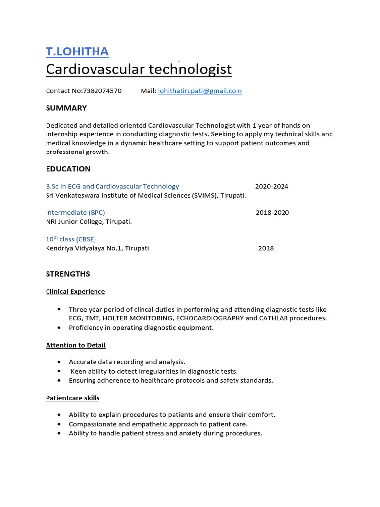 Cardiovascular Technologist Resume | PDF