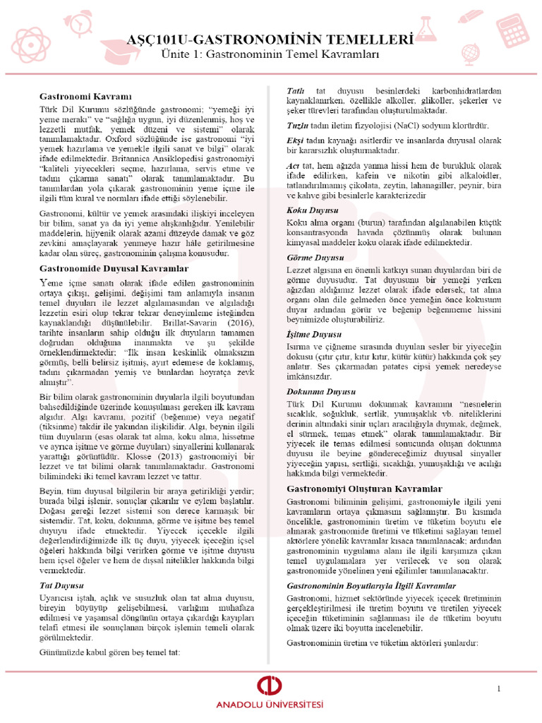 Gastronominin Temelleri Özet | PDF