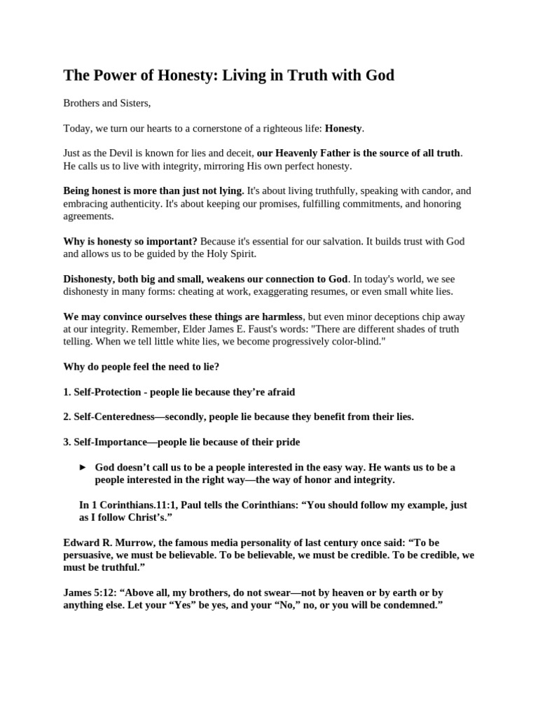 The Power of Honesty | PDF | Lie | Christian Belief And Doctrine