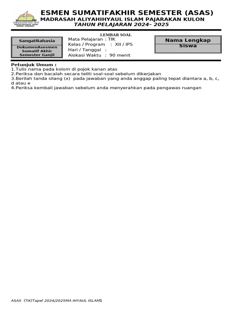 SOAL PAT TIK XII GENAP 2022-2023 | PDF
