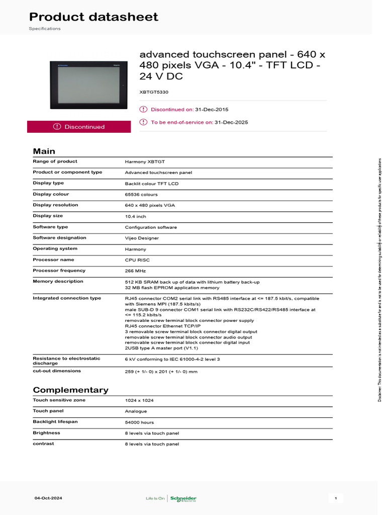 XBTGT5330 Touchscreen Panel Details | PDF | Liquid Crystal Display ...