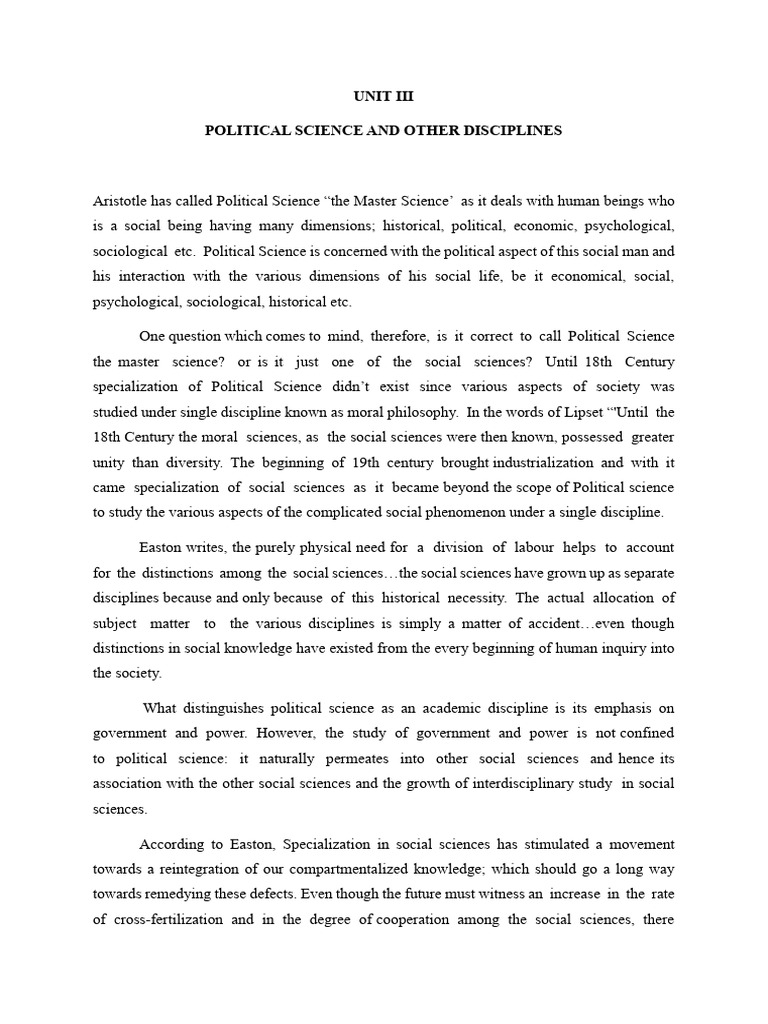 Unit Iii-Political Science and Other Disciplines | PDF | Social ...