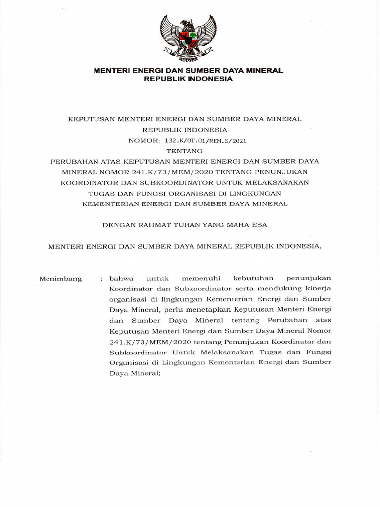 Kepmen Esdm No. 132.K - Ot.01-Mem.s-2021 | PDF