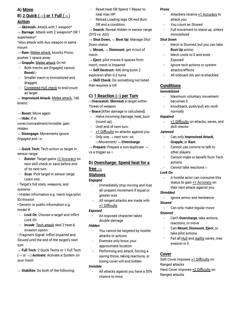 Lancer Combat Cheatsheet | PDF | Military Technology