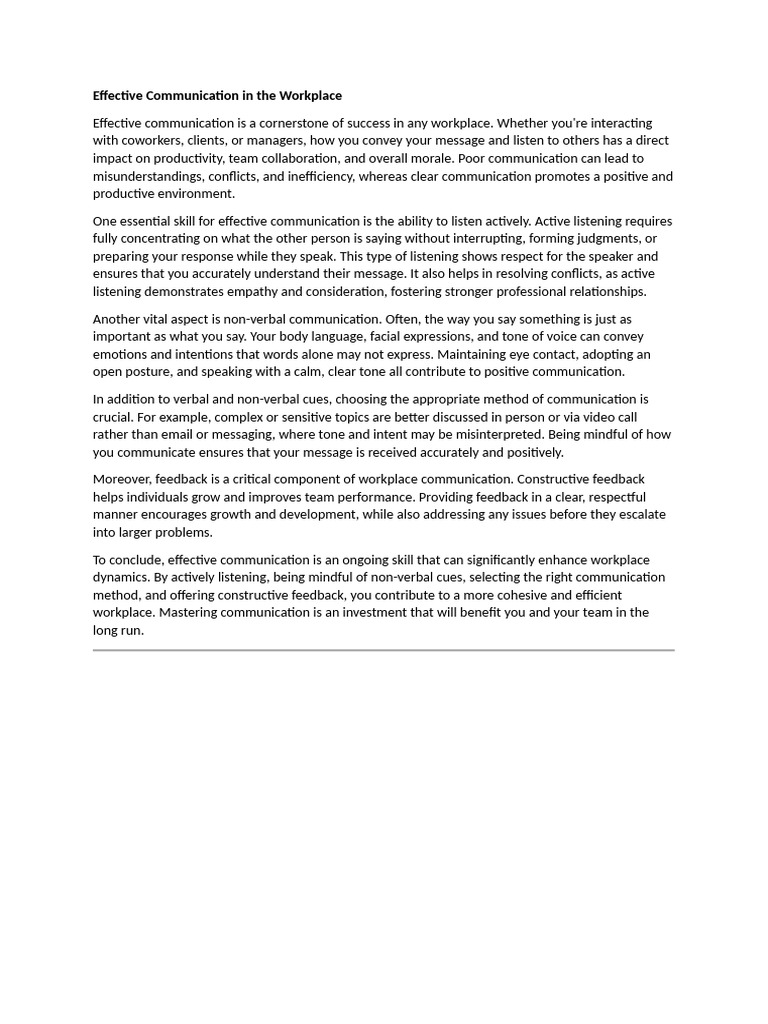 Effective Communication in The Workplace | PDF