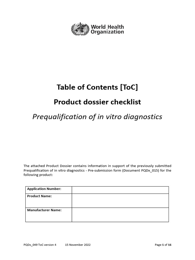 PQDX 049 TOC WHO Product Dossier Checklist | PDF | Accuracy And ...