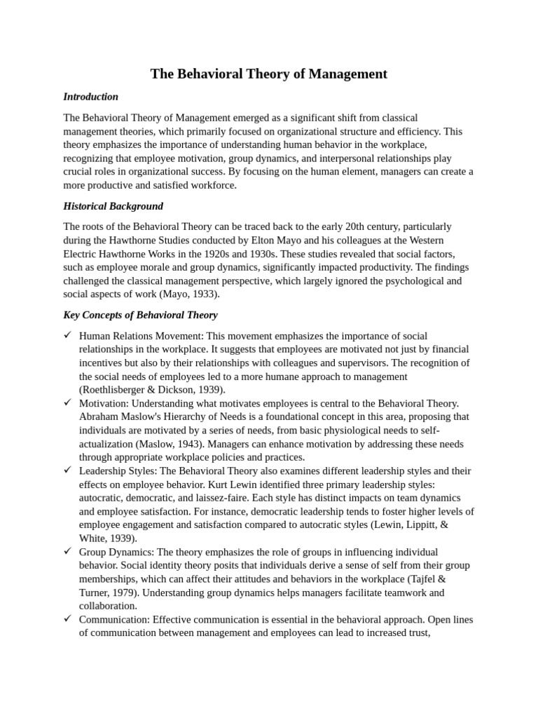 Behavioral Management Theory Overview | PDF | Motivational | Motivation