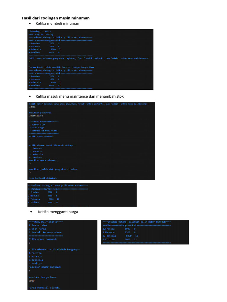 Hasil Dari Codingan Mesin Minuman | PDF