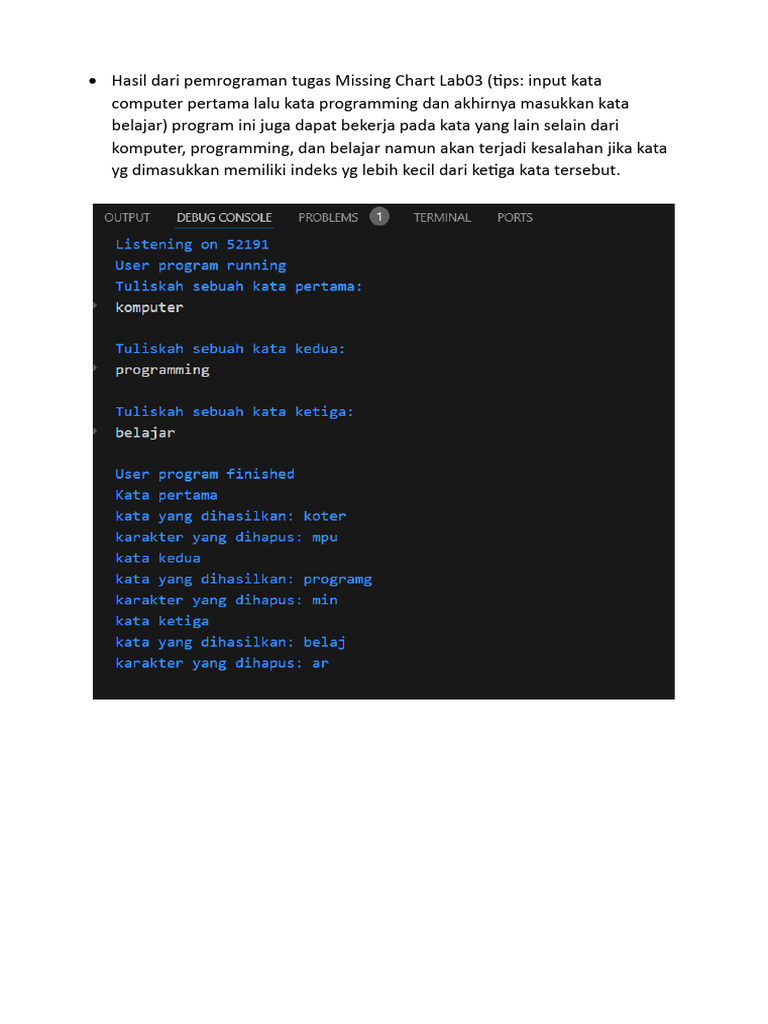 Hasil Dari Pemrograman Tugas Missing Chart Lab03 | PDF