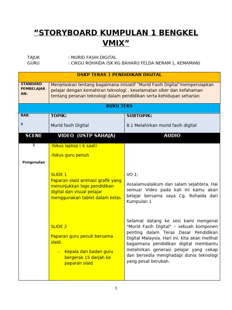 Storyboard Murid Fasih Digital Kump 1 | PDF