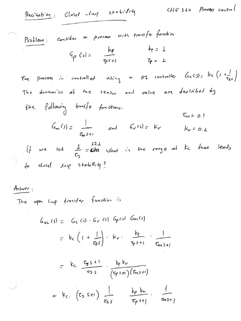 Closed Loop Stability Practice Exam Problems - CHE 360 | PDF