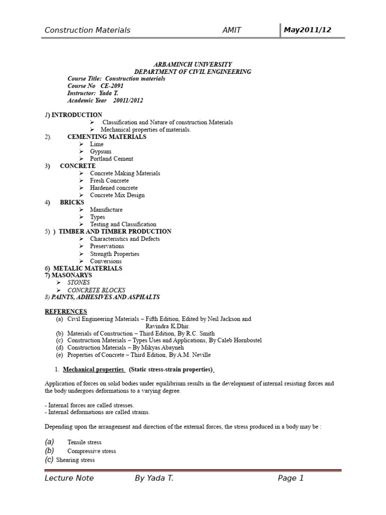 Construction Materials Notes PDF Free | PDF | Lime (Material ...