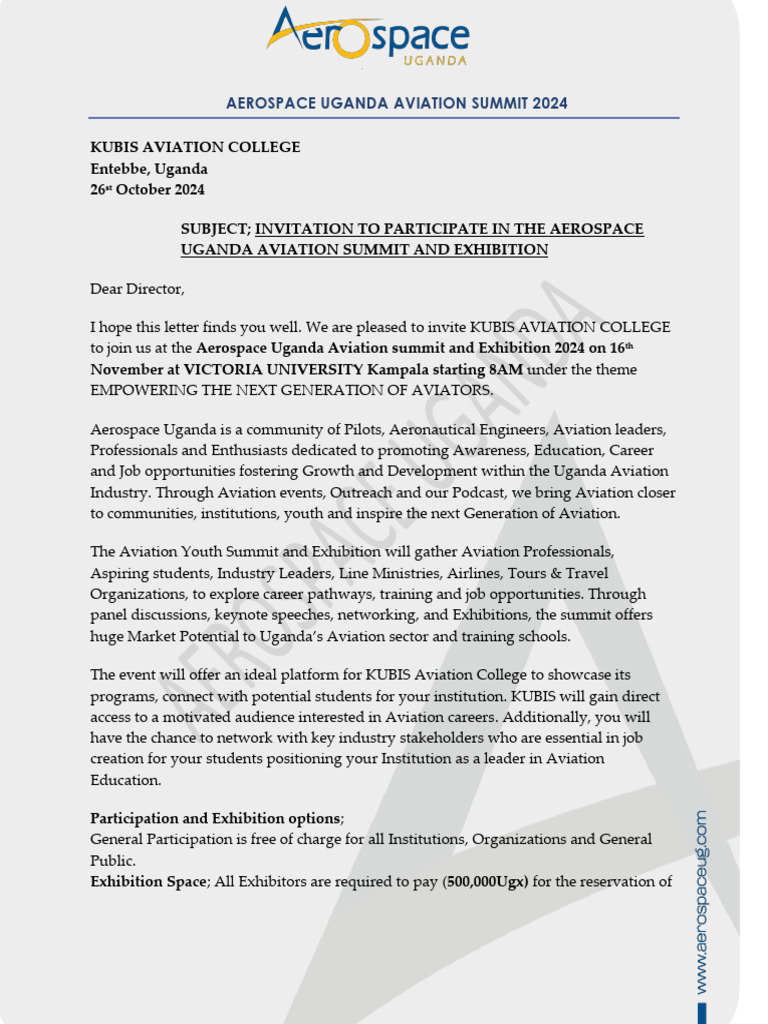 Kubis Aviation Summit Invitation | PDF | Uganda