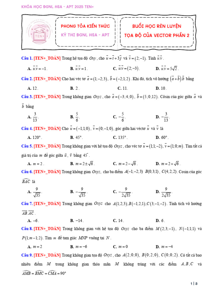 BTRL Buoi 04 Toa Do Cua Vector Phan 02 | PDF