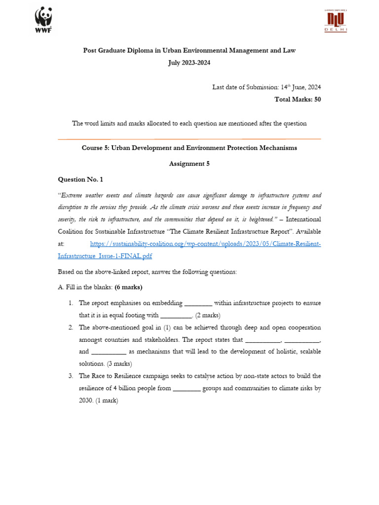 PGDUEML July 2023-24 - Fifth Assignment | PDF | Infrastructure | Governance