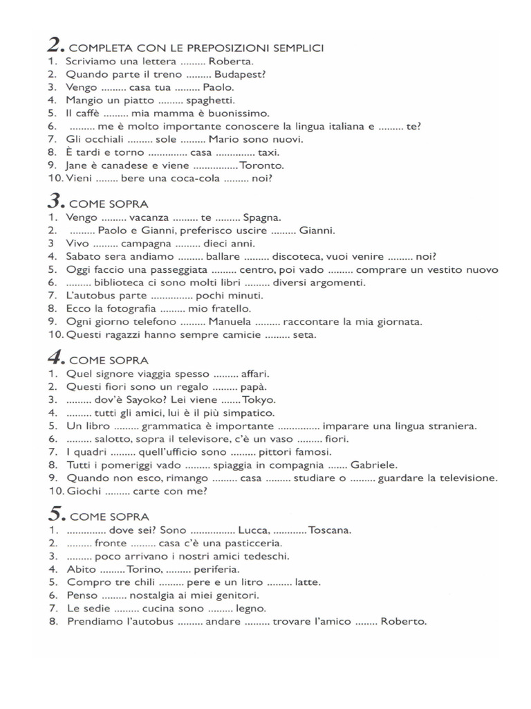 Preposizioni Esercizi | PDF