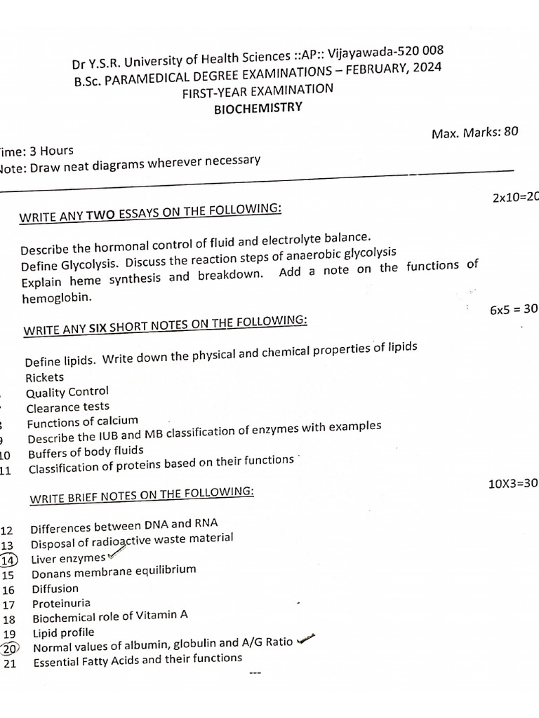 Biochemistry Question Papers | PDF