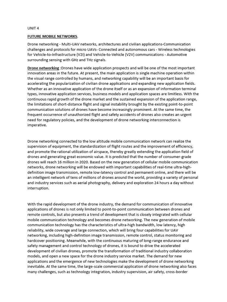 Unit 4 Future Mobile Networks 9 Hrs | PDF | Unmanned Aerial Vehicle | Wireless Ad Hoc Network