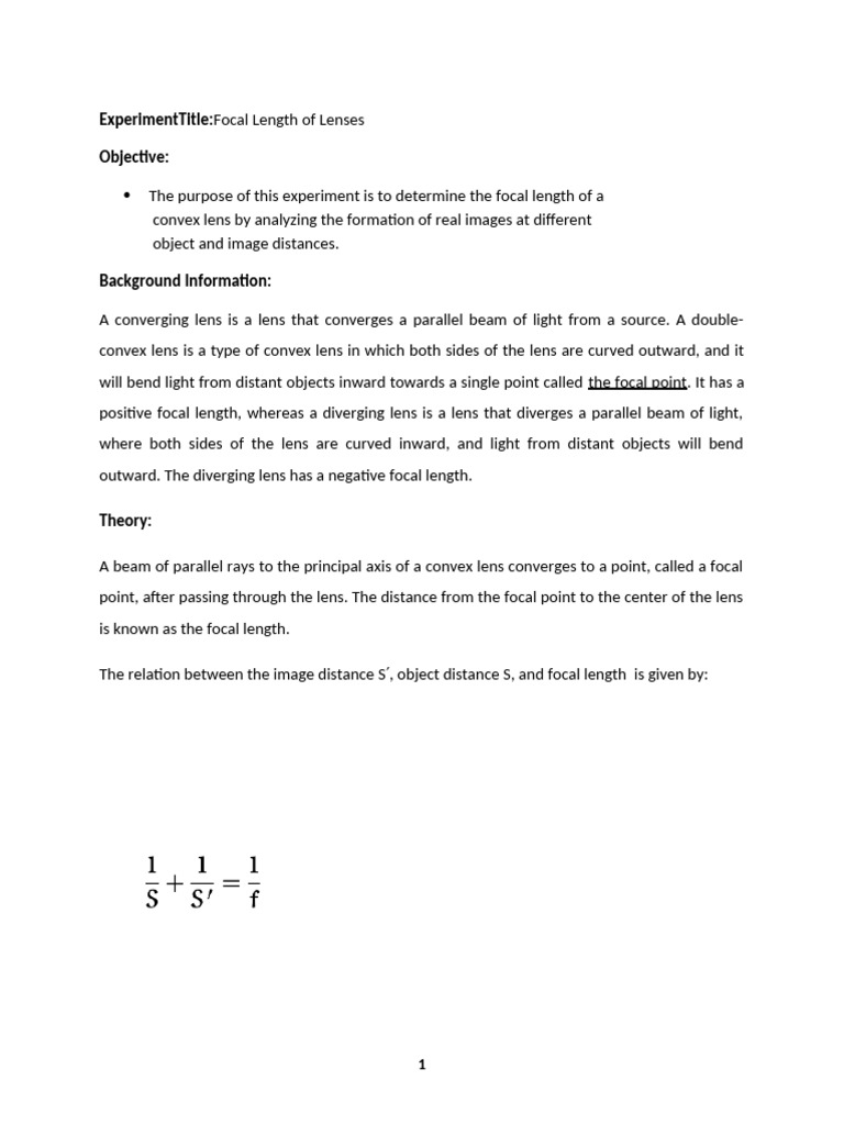 lab report focal 1 | PDF | Optics | Electrodynamics