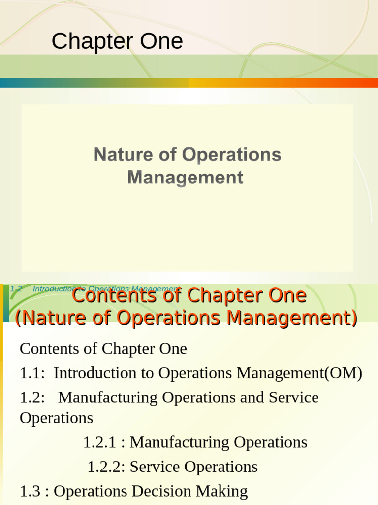 Operations Management Chapter 1 Nature of Operations Management | PDF ...