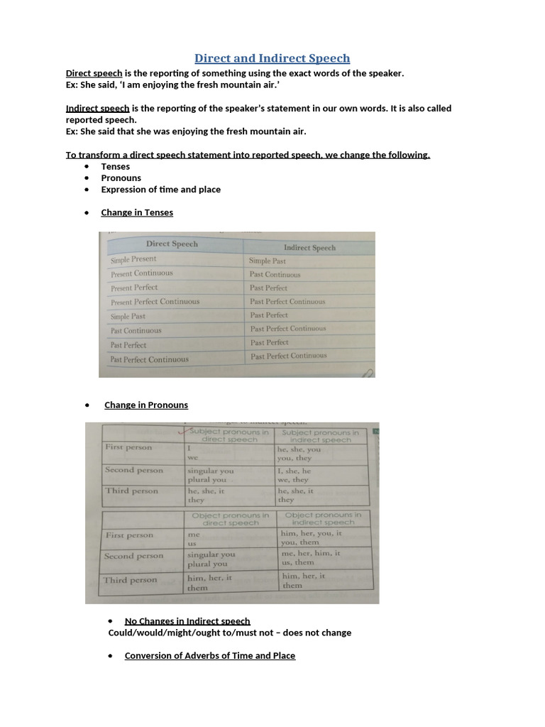 Direct and Indirect Speec1 | PDF