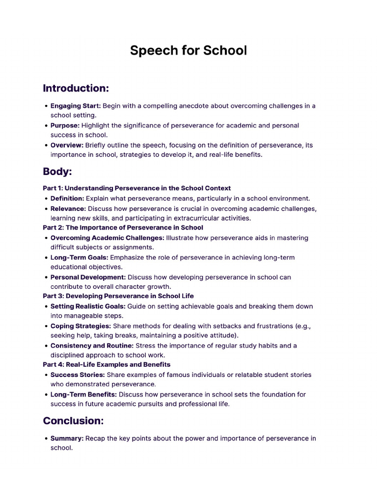 Speech For School | PDF