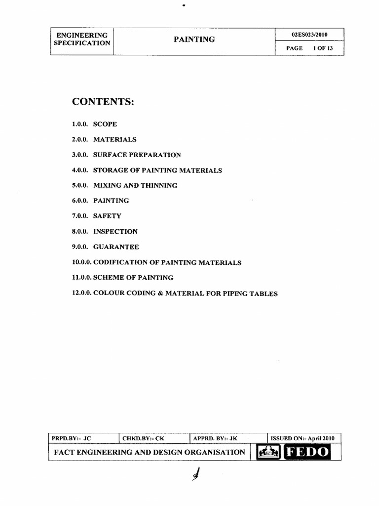 FEDO Painting Specification Guide | PDF | Paint | Steel